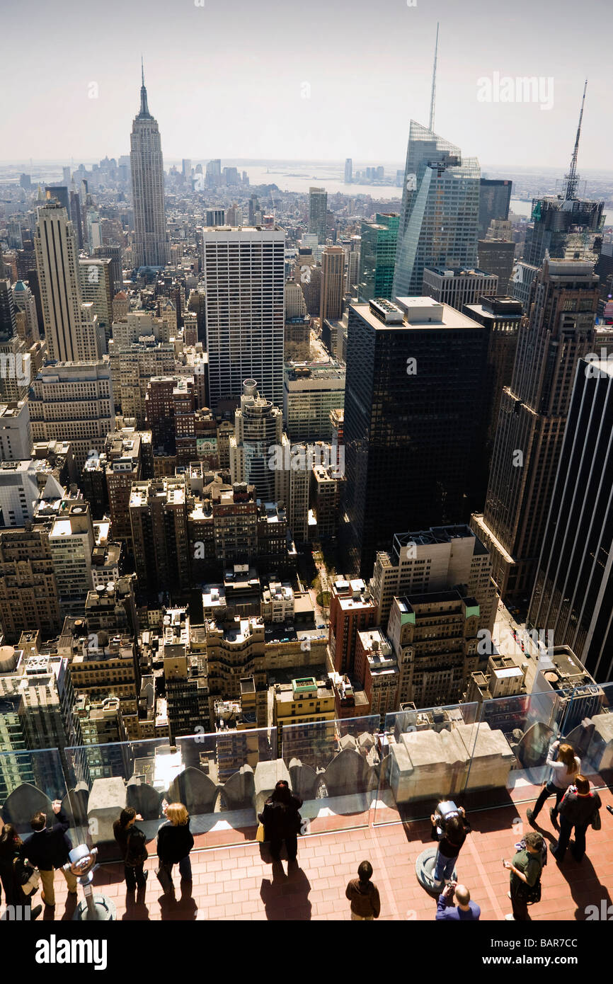 New York viewing south over Hudson River and Empire State building with ...