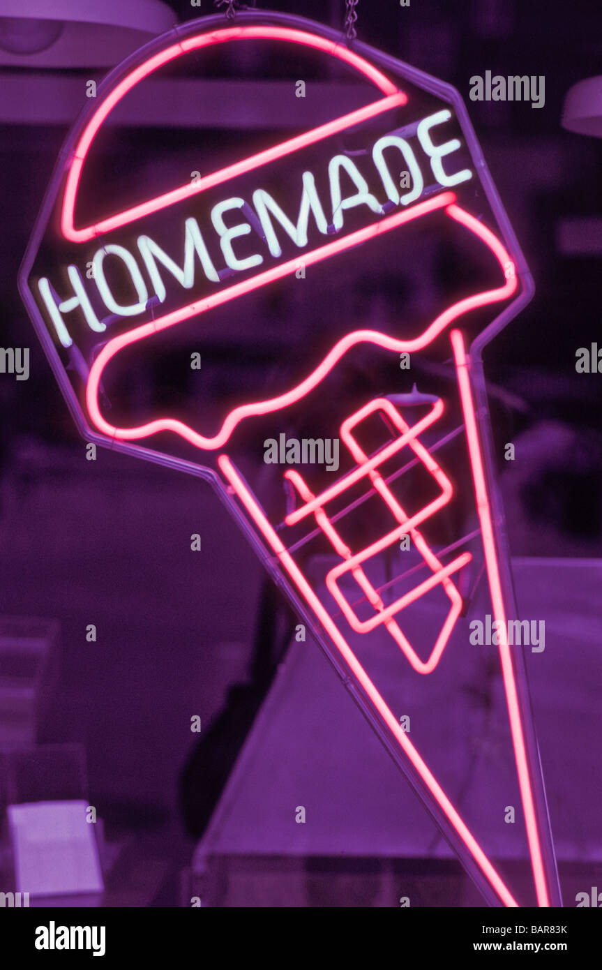 Neon homemade ice cream cone sign Stock Photo - Alamy