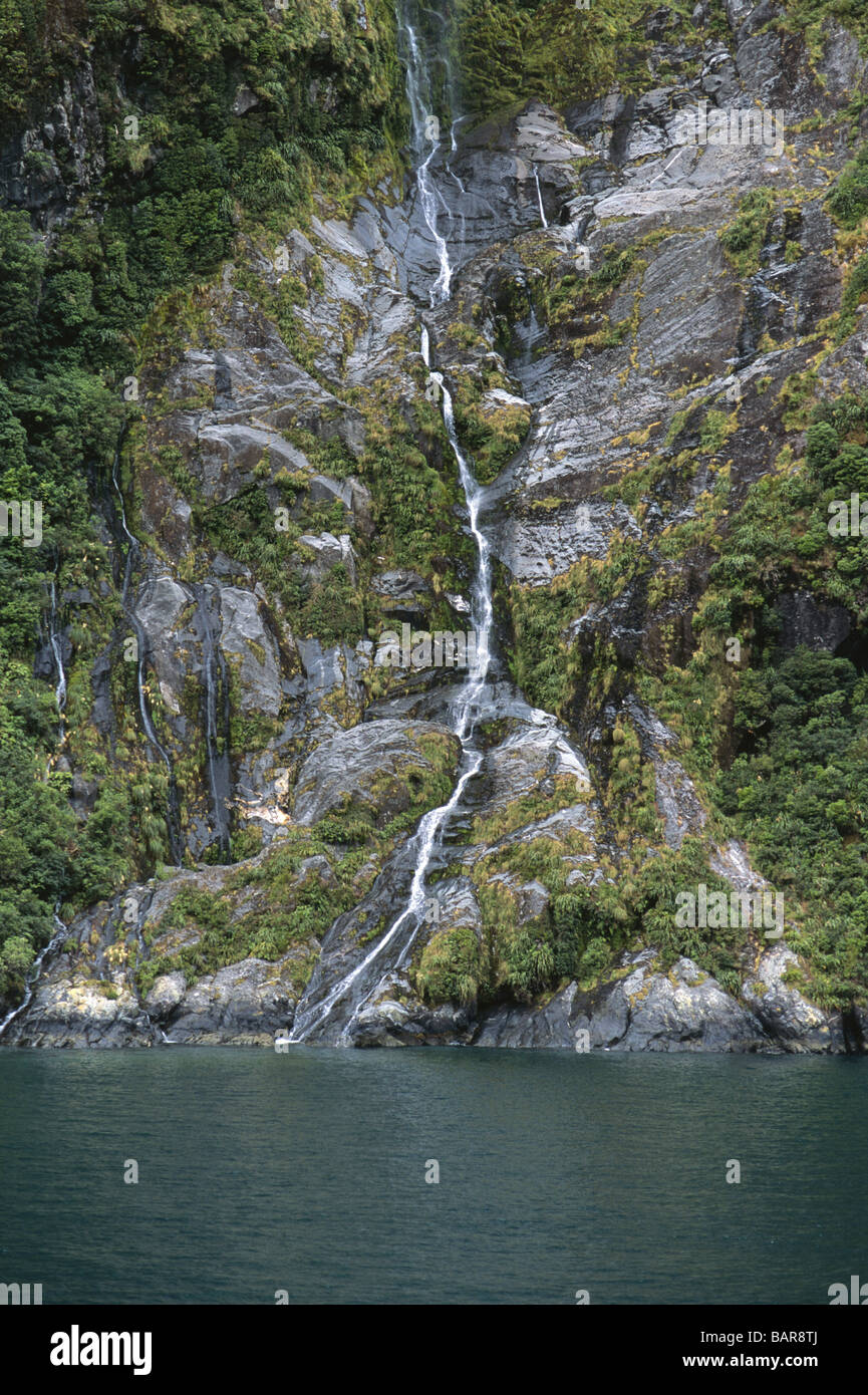 Waterfall on Milford Sound New Zealand Stock Photo - Alamy