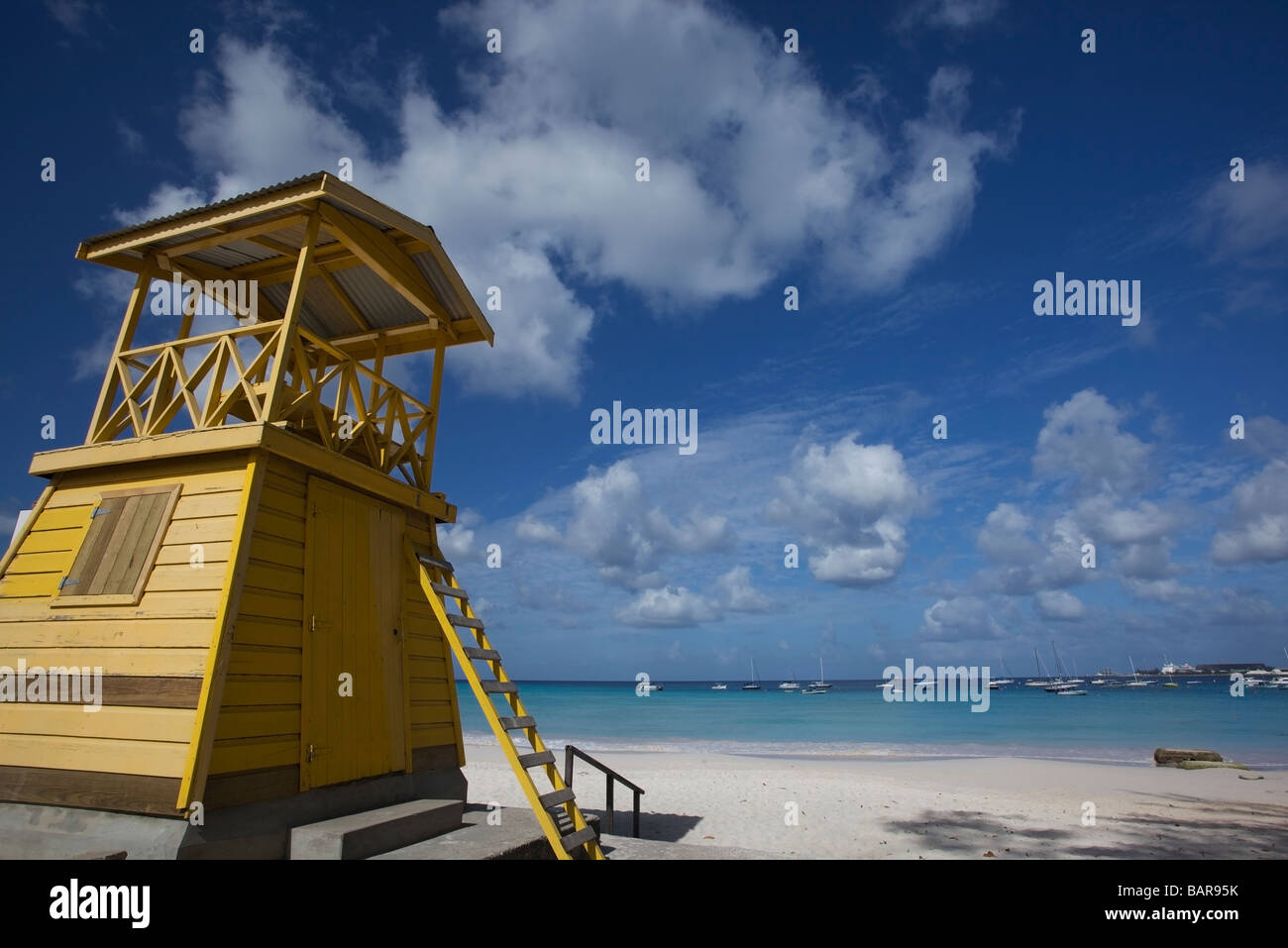 Lifeguard tower in "Pebble Beach", Barbados, "West Indies Stock Photo ...