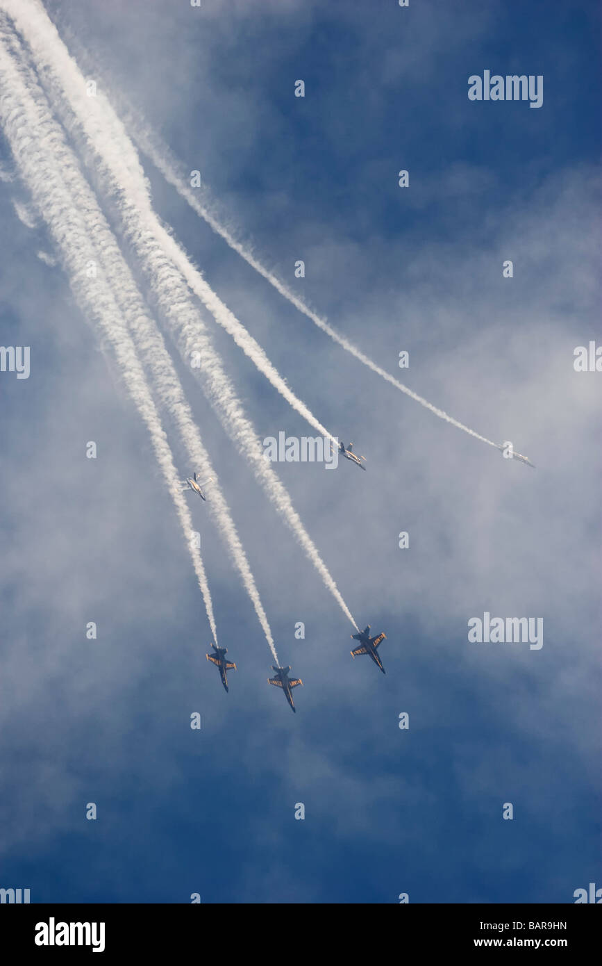 The Blue Angels Navy Flight Demonstration Squadron perform a high speed ...