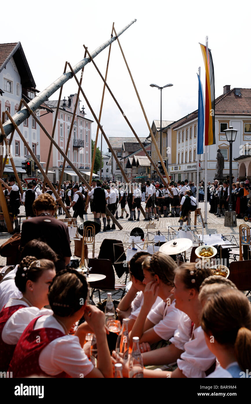 Maypole being Raised in Prien Chiemgau Bavaria Germany Stock Photo - Alamy