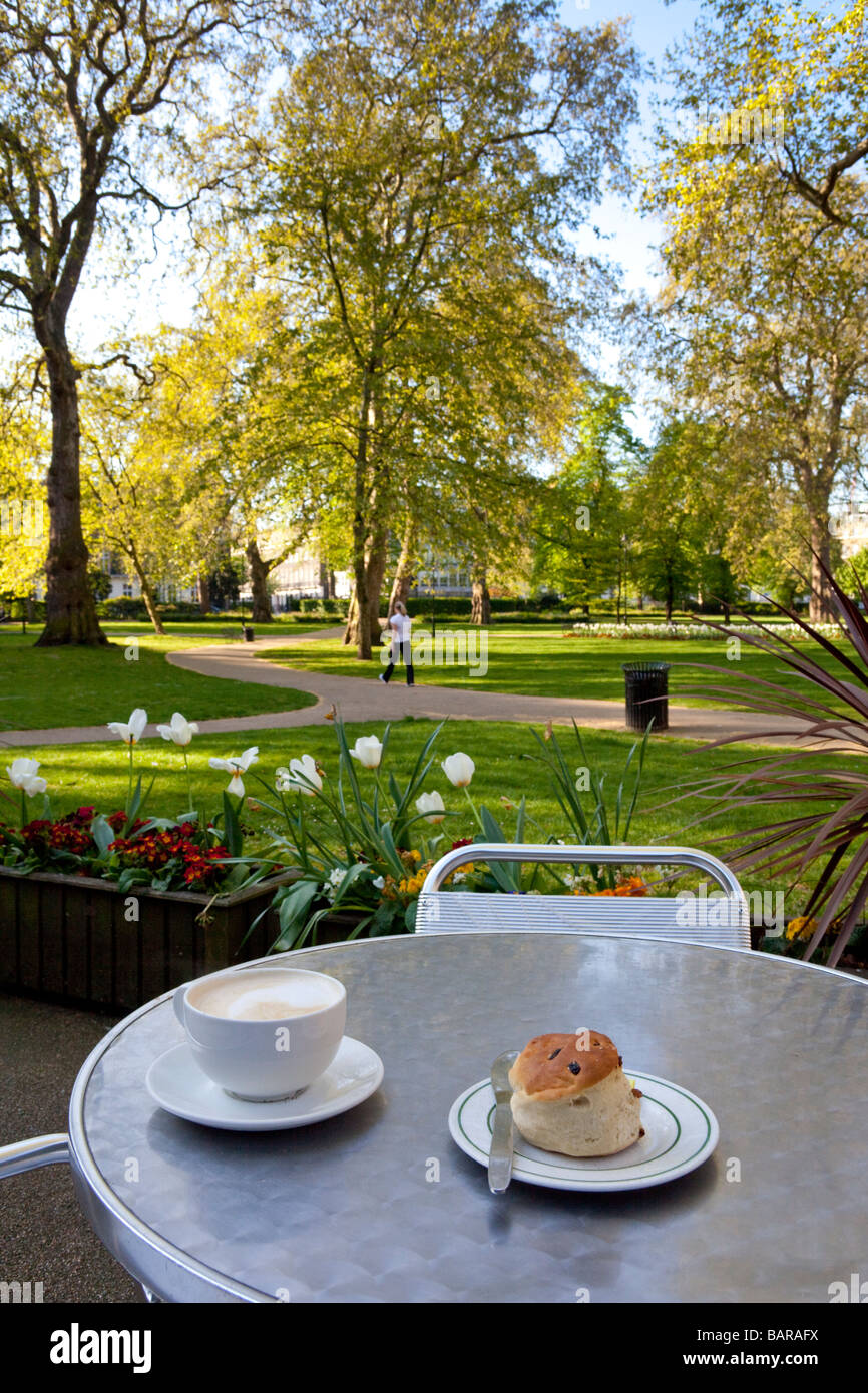 breakfast of cappucino and scone at Russell Square cafe, Bloomsbury ...