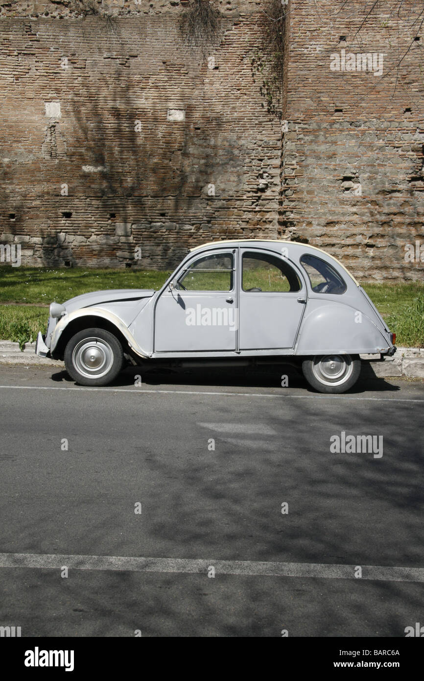 one citroen 2cv car by ancient roman aurelian defence wall in the ...