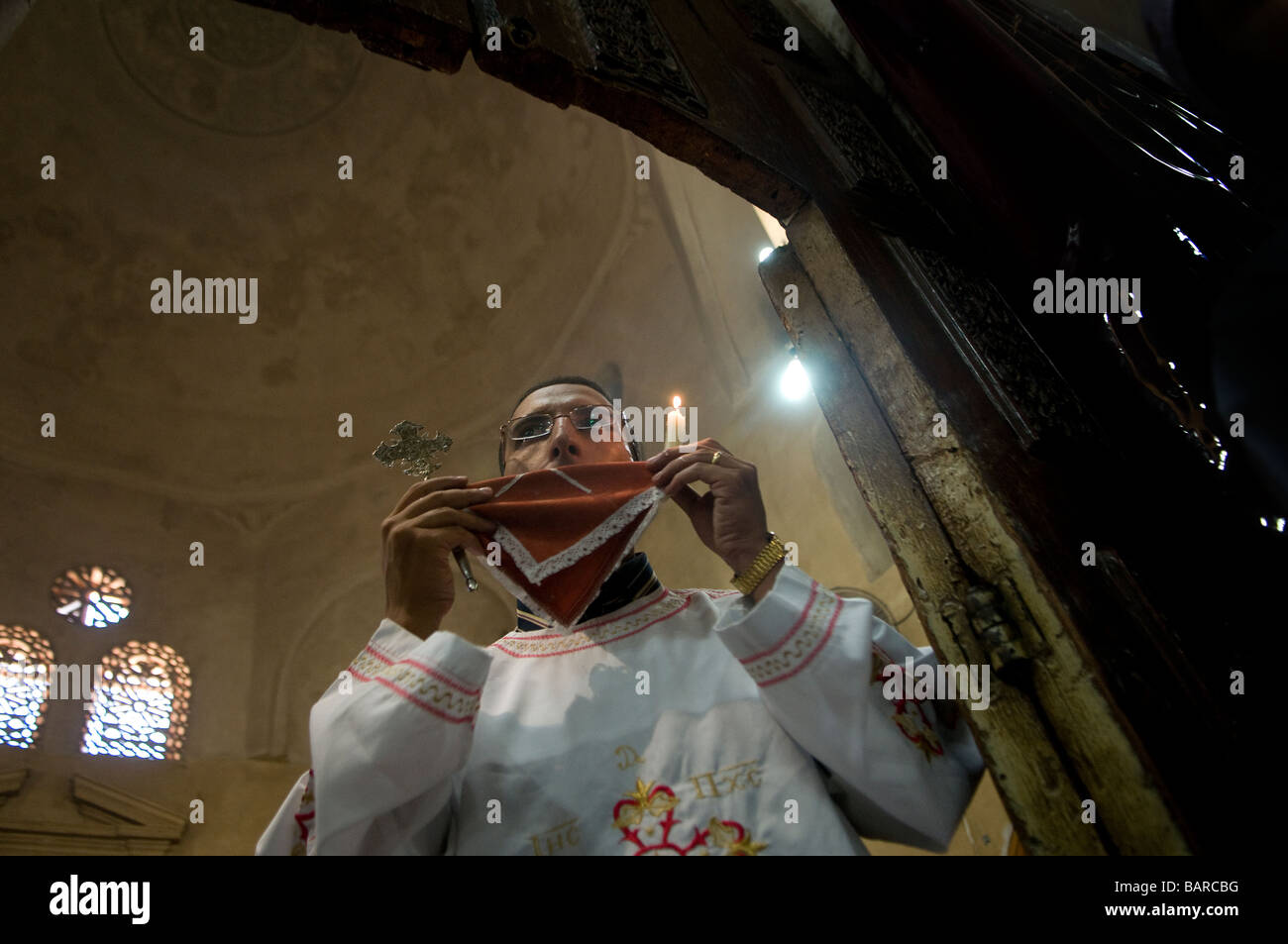 Coptic Christians ritual process inside the Red Monastery Deir al Anba ...