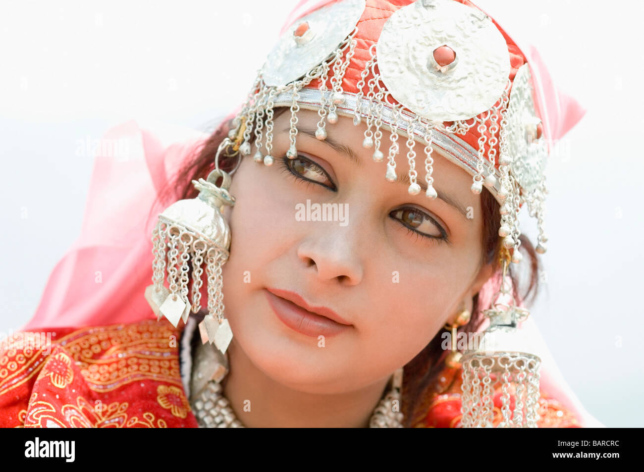 Close-up of a woman thinking, Jammu And Kashmir, India Stock Photo - Alamy