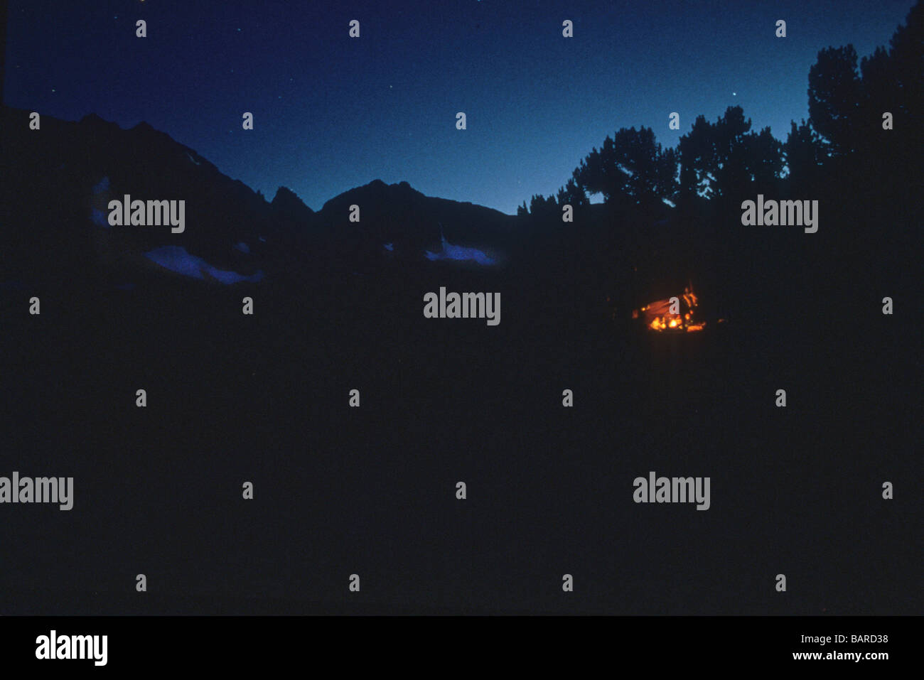 Sierra mountain camp night sky star clear blue fresh cool cold campfire ...