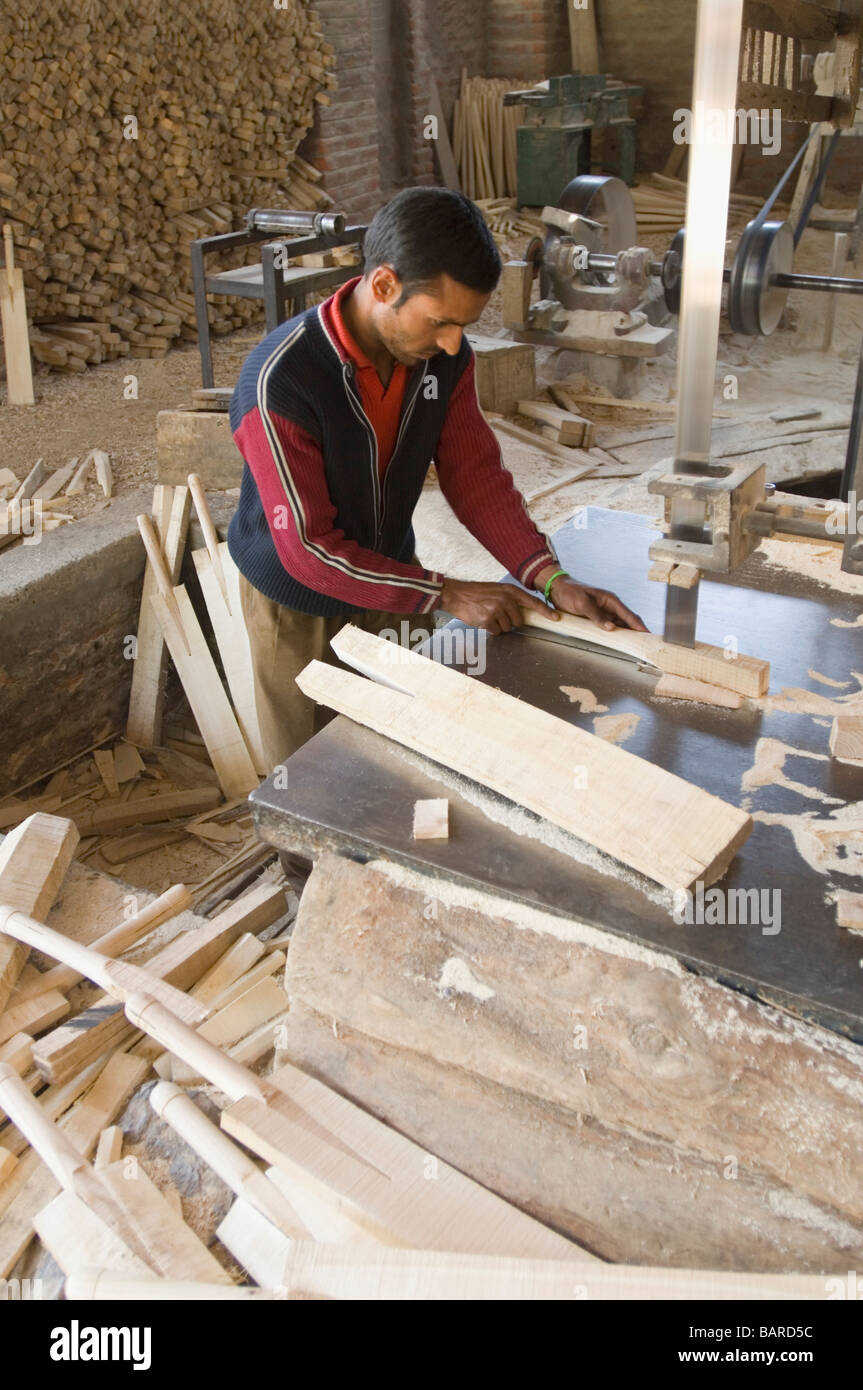 Carpenter making bat in a bat factory, Jammu and Kashmir, India Stock ...