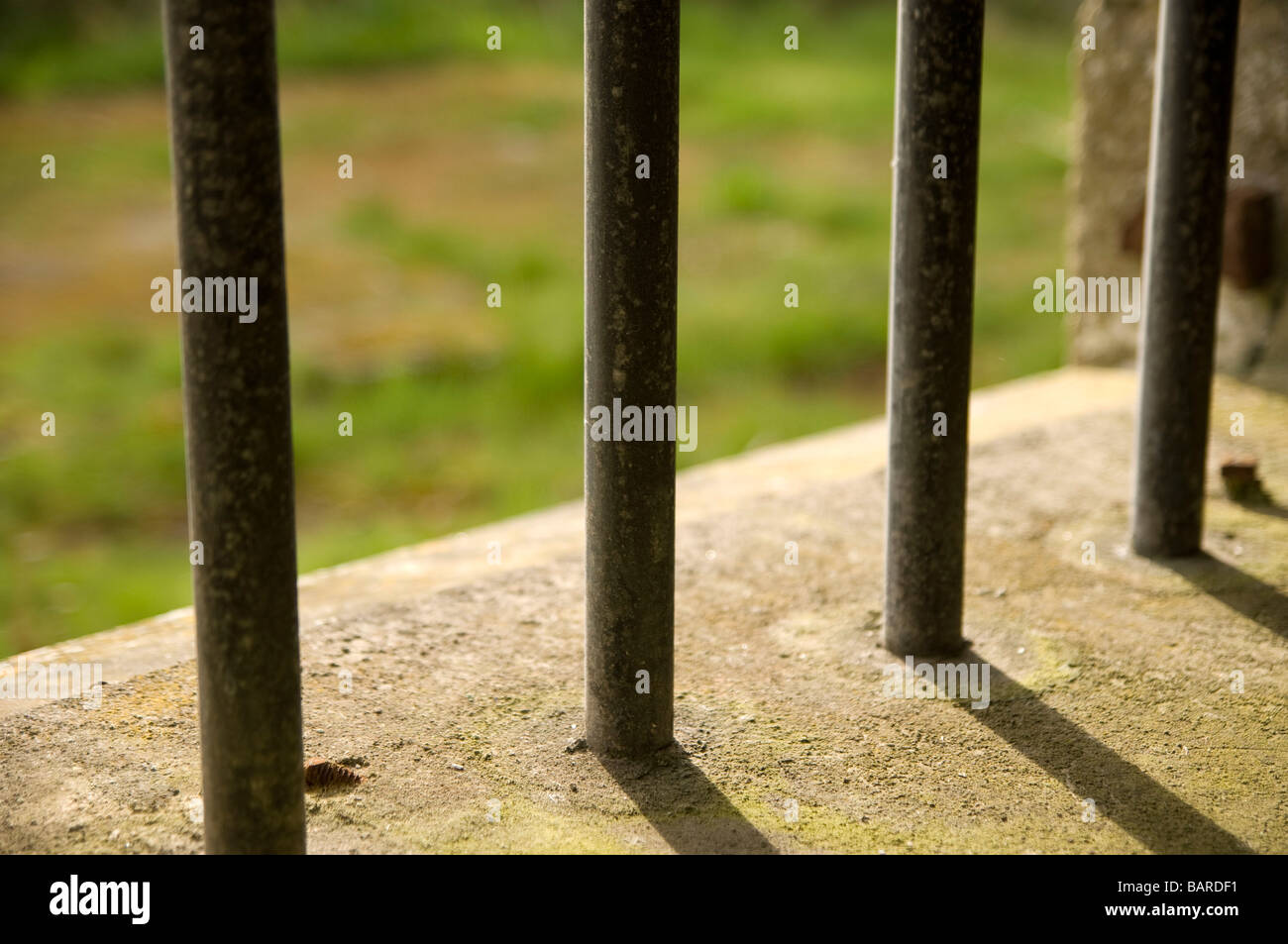 rusty iron bars embedded into a concrete cill Stock Photo - Alamy