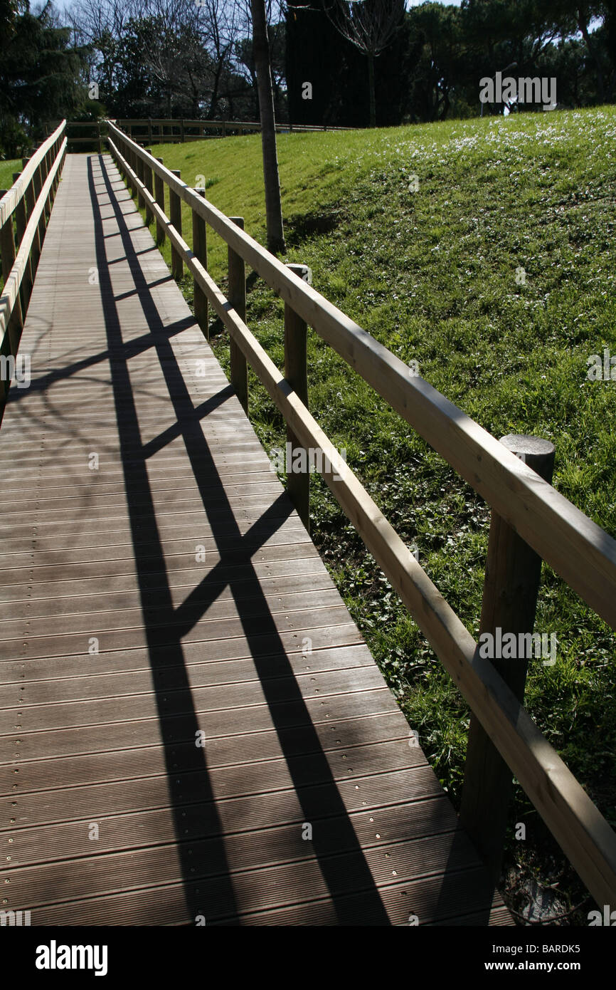 empty wooden walk way foot path in park in country Stock Photo - Alamy