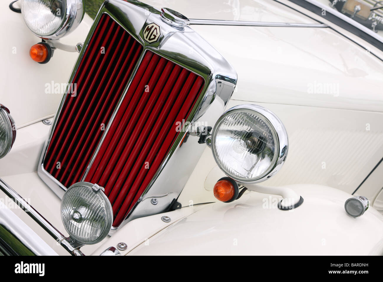 Front radiator and grill of 1952 MG TD motor car at car rally, East ...