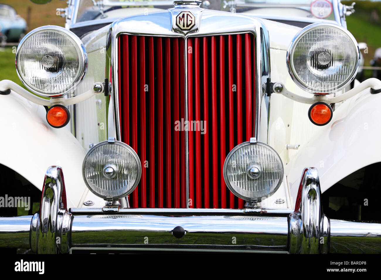 Front radiator and grill of 1952 MG TD motor car at car rally, East ...