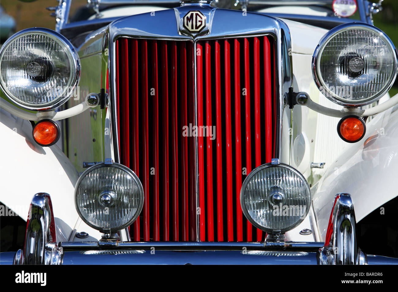 Front radiator and grill of 1952 MG TD motor car at car rally, East ...