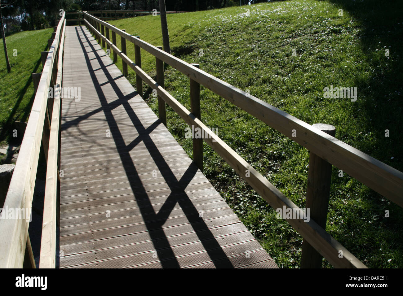 empty wooden walk way foot path in park in country Stock Photo - Alamy