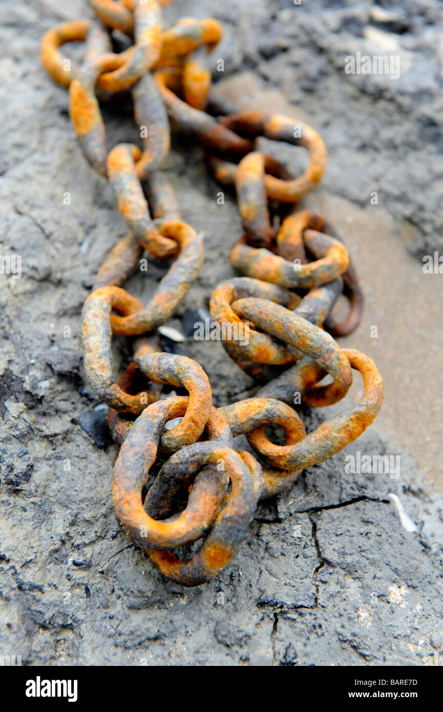 A rusty chain used to pull fishermens boats in at Fairlight, Pett Level ...