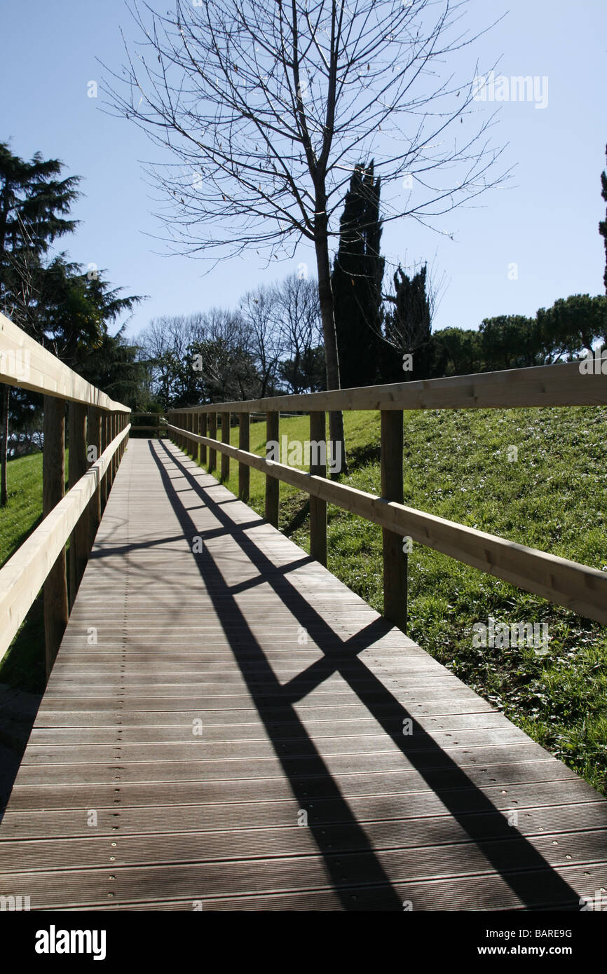 empty wooden walk way foot path in park in country Stock Photo - Alamy