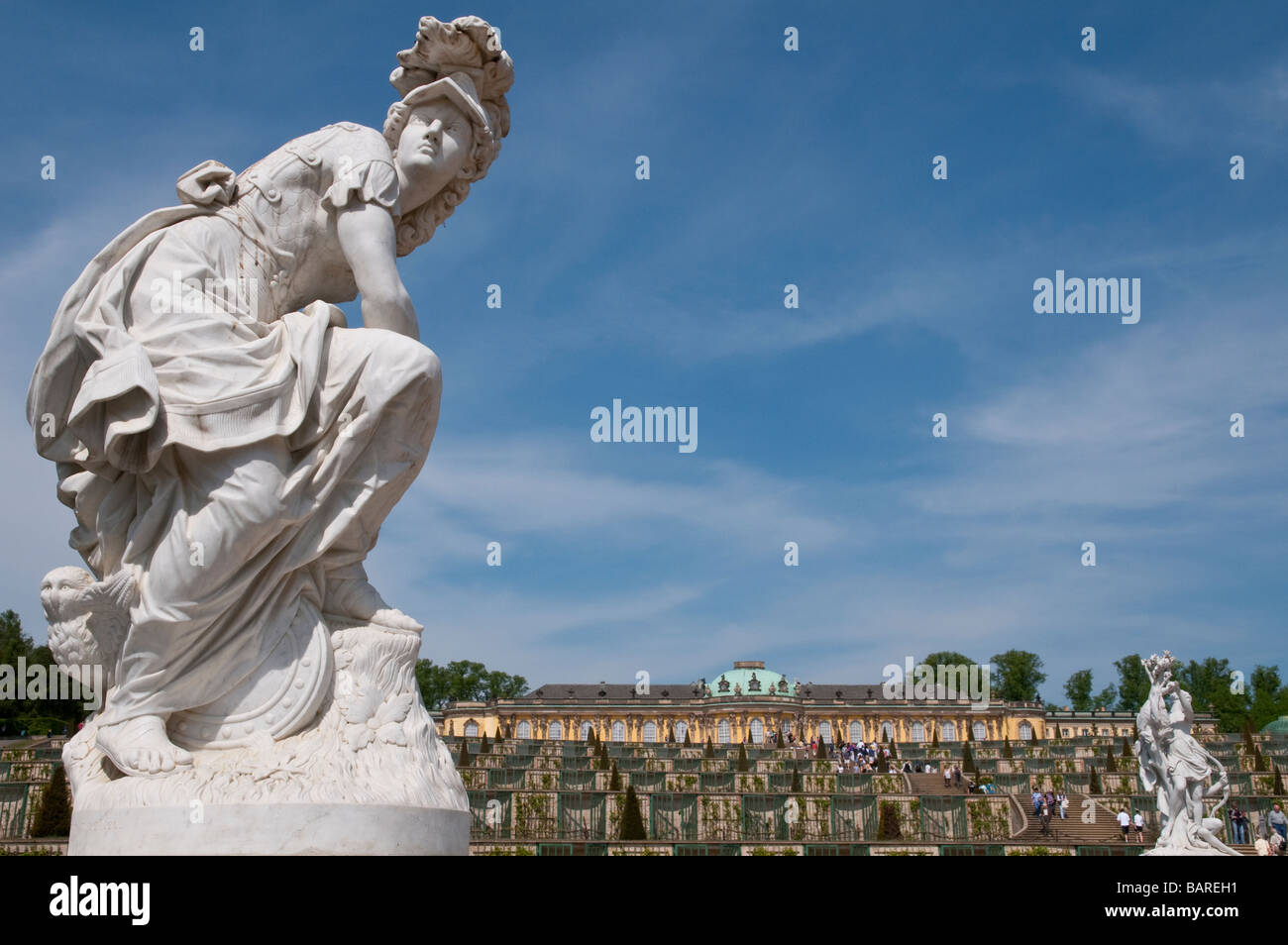 Germany Potsdam Shloss Sanssoucis view with statue in frgd Stock Photo ...