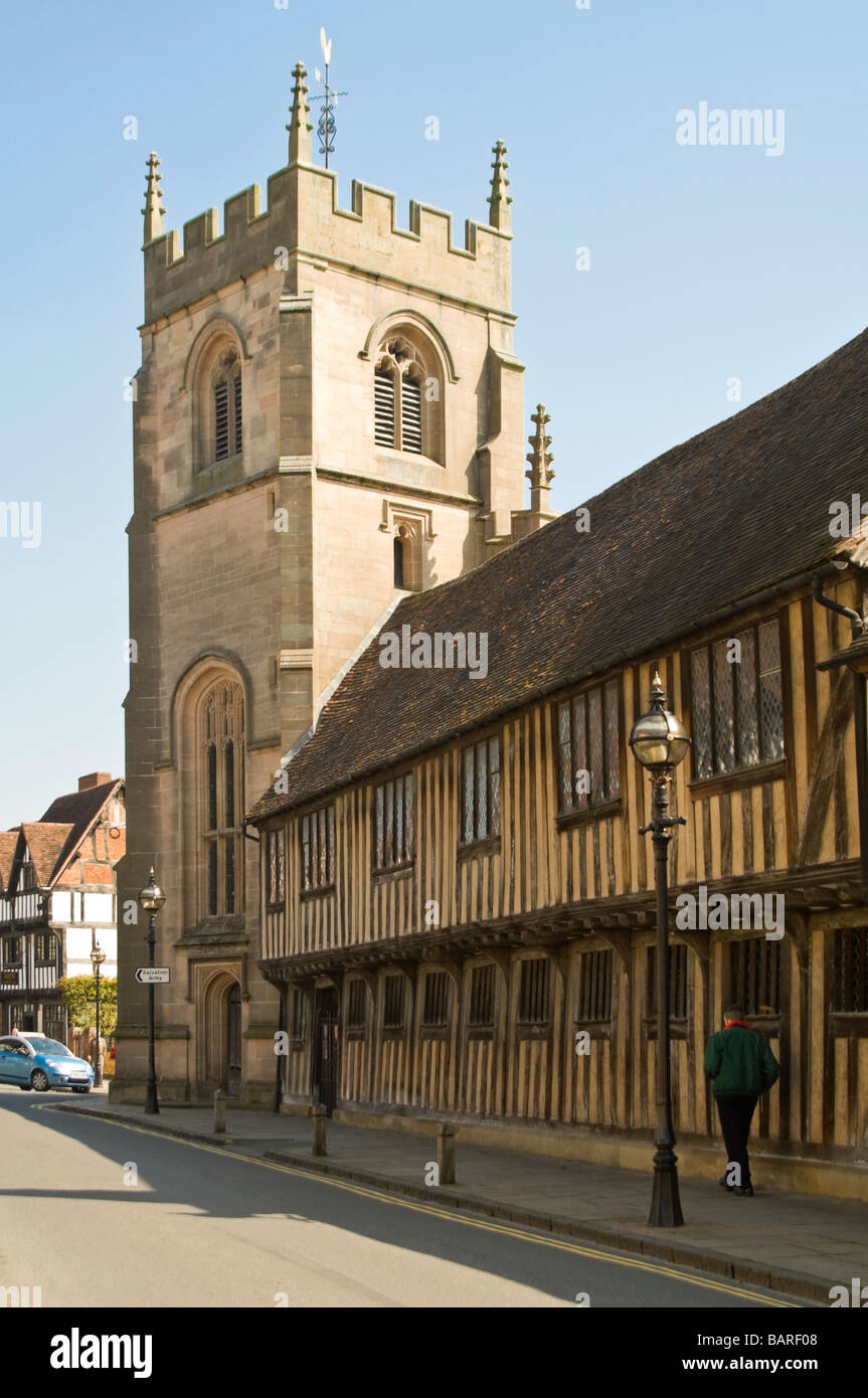 Vertical wide angle of the old Tudor Almshouses and Guild Chapel on ...