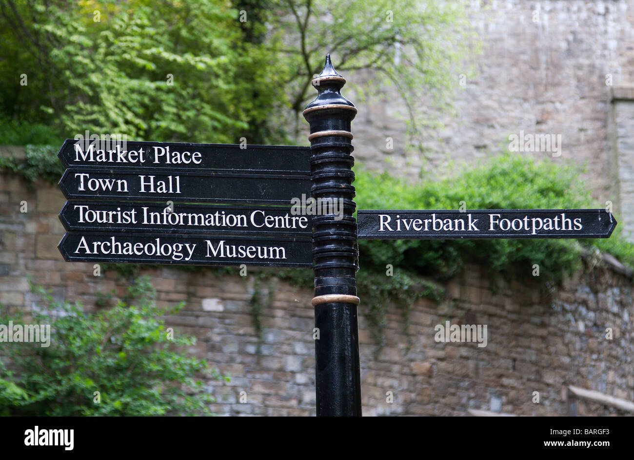 Sign post on the river bank in Durham City England Stock Photo - Alamy