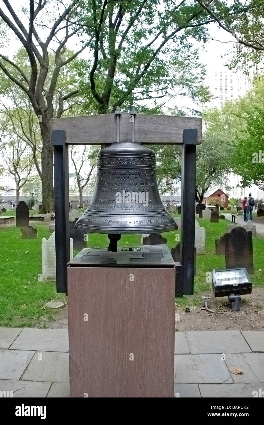 World Trade Centre 9-11 memorial bell of hope outside St Pauls Chapel ...