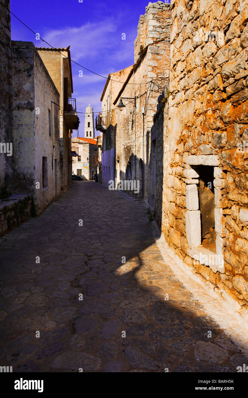 A street in Areopoli, the Mani Peninsula, the Peleponesse, Greece Stock ...
