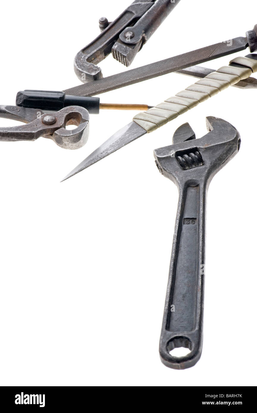 object on white instrument and adjustable spanner close up Stock Photo ...