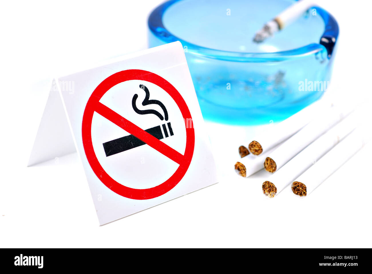 No Smoking sign with cigarettes and ashtray isolated on white ...