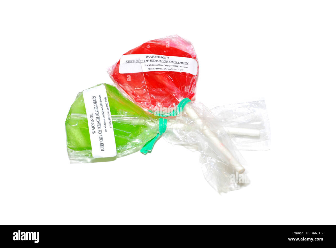 Two flavored lollipops containing edible medical cannabis Stock Photo ...