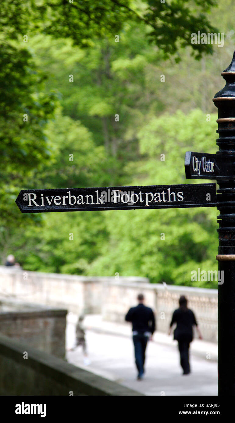 Sign post on the river bank in Durham City England Stock Photo - Alamy