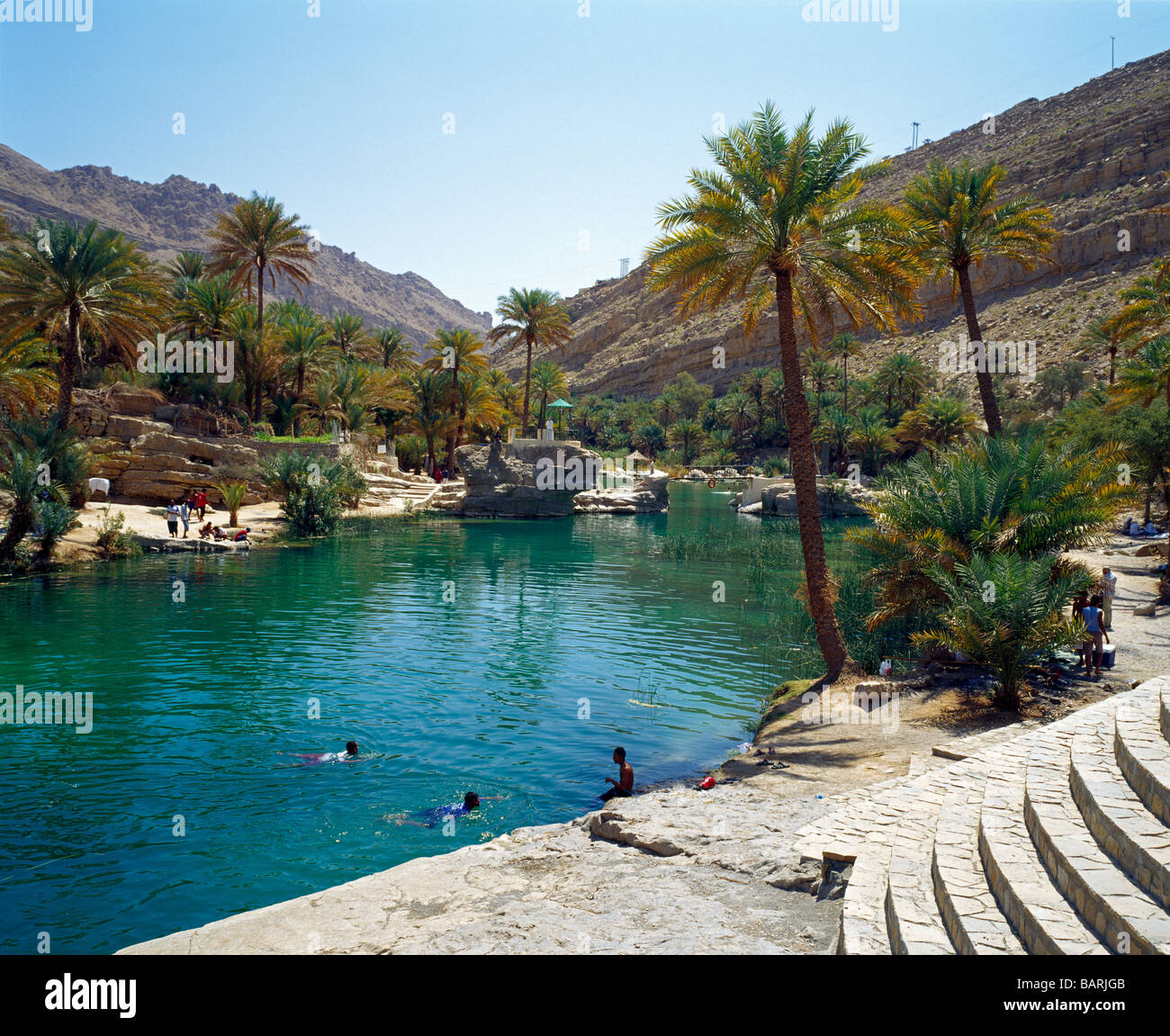 picturesque green and turquoise pools, surrounded of palms and harsh ...