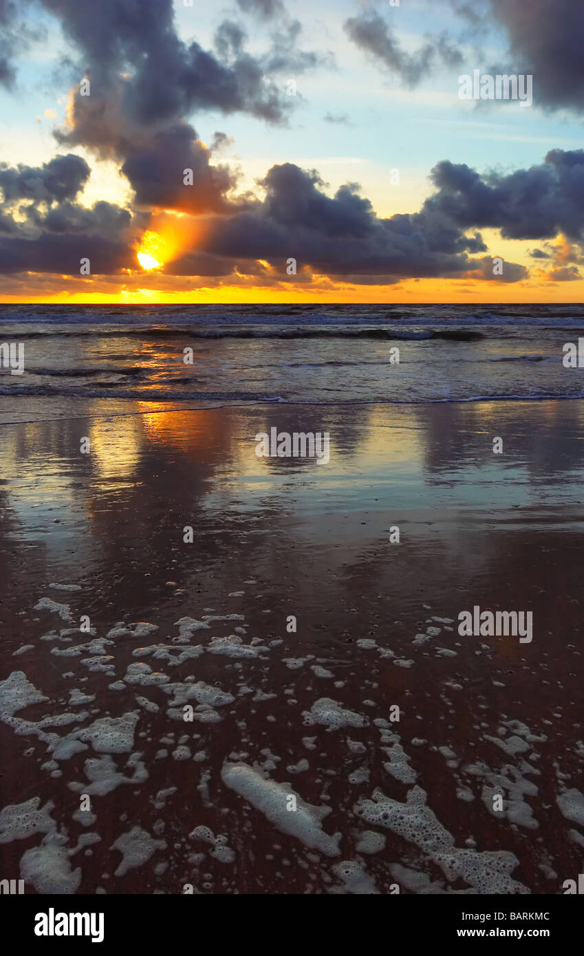 Beautiful sunset and waves on the beach in Zandvoort Holland The ...