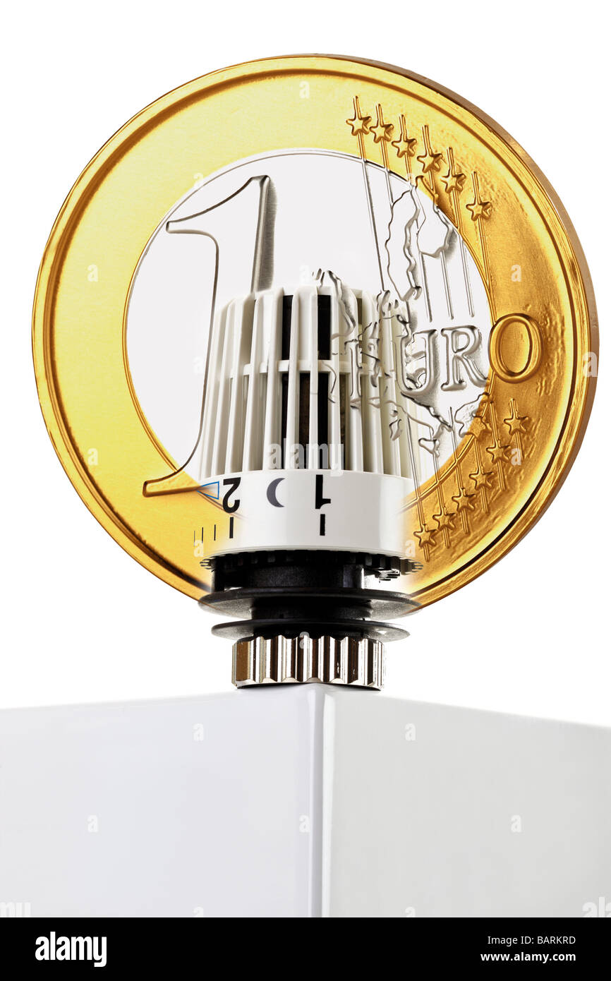 Thermostat on heating and Euro coin Stock Photo - Alamy