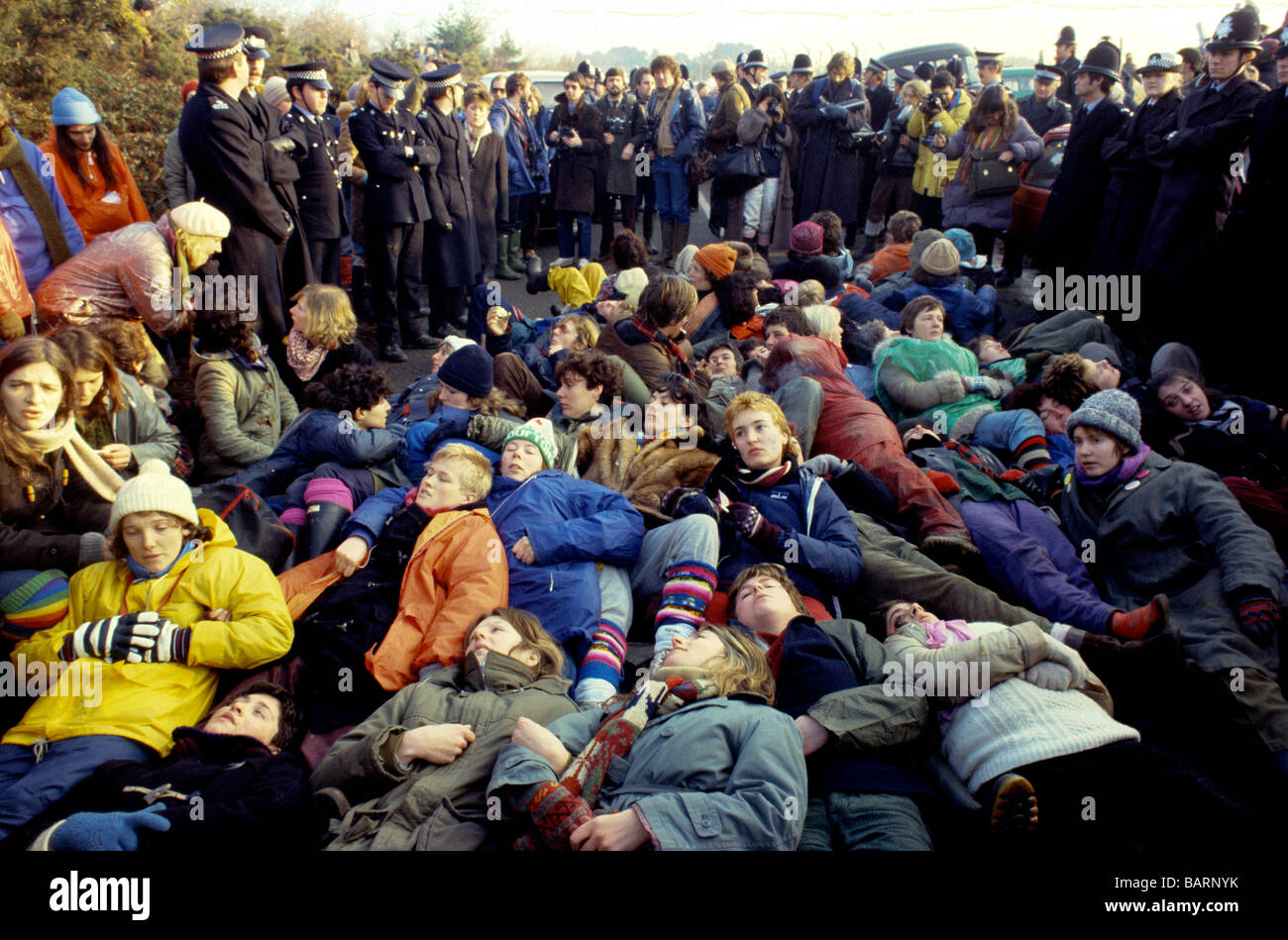 Greenham Berkshire UK December 1982 Protesters at the Greenham Common ...