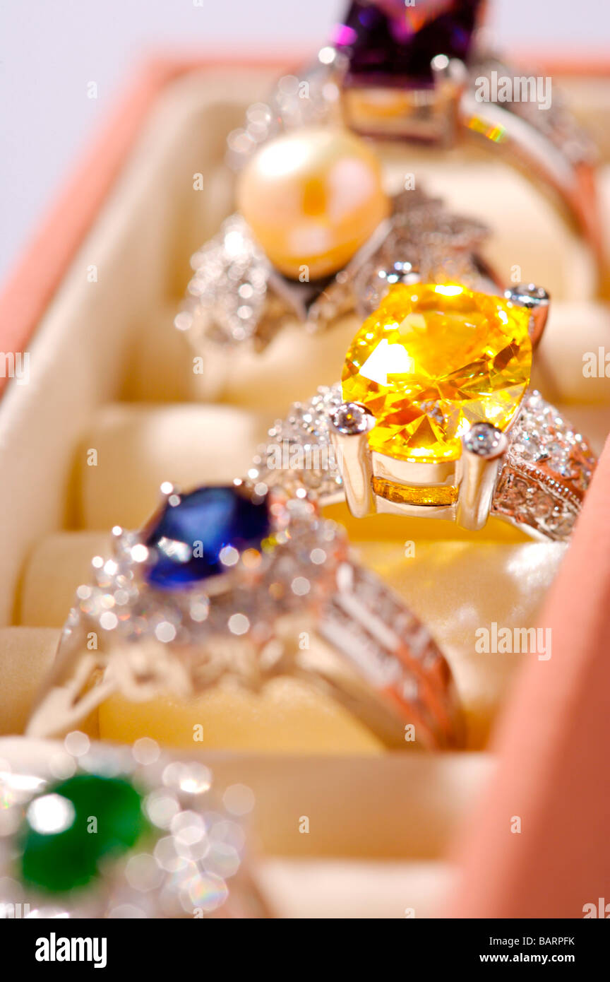 Diamond rings in box close up Stock Photo - Alamy