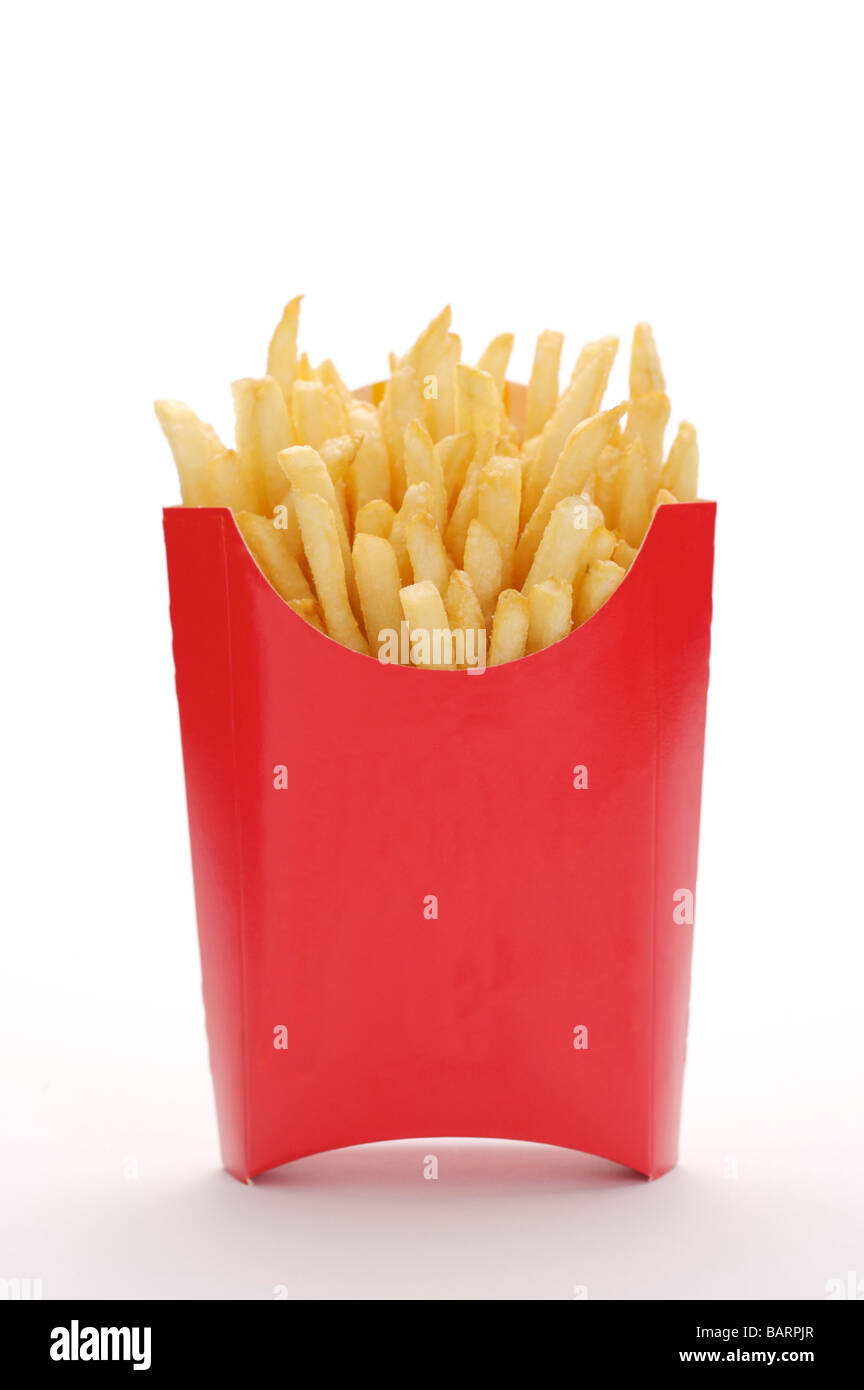 French fries in red fast food box Stock Photo - Alamy