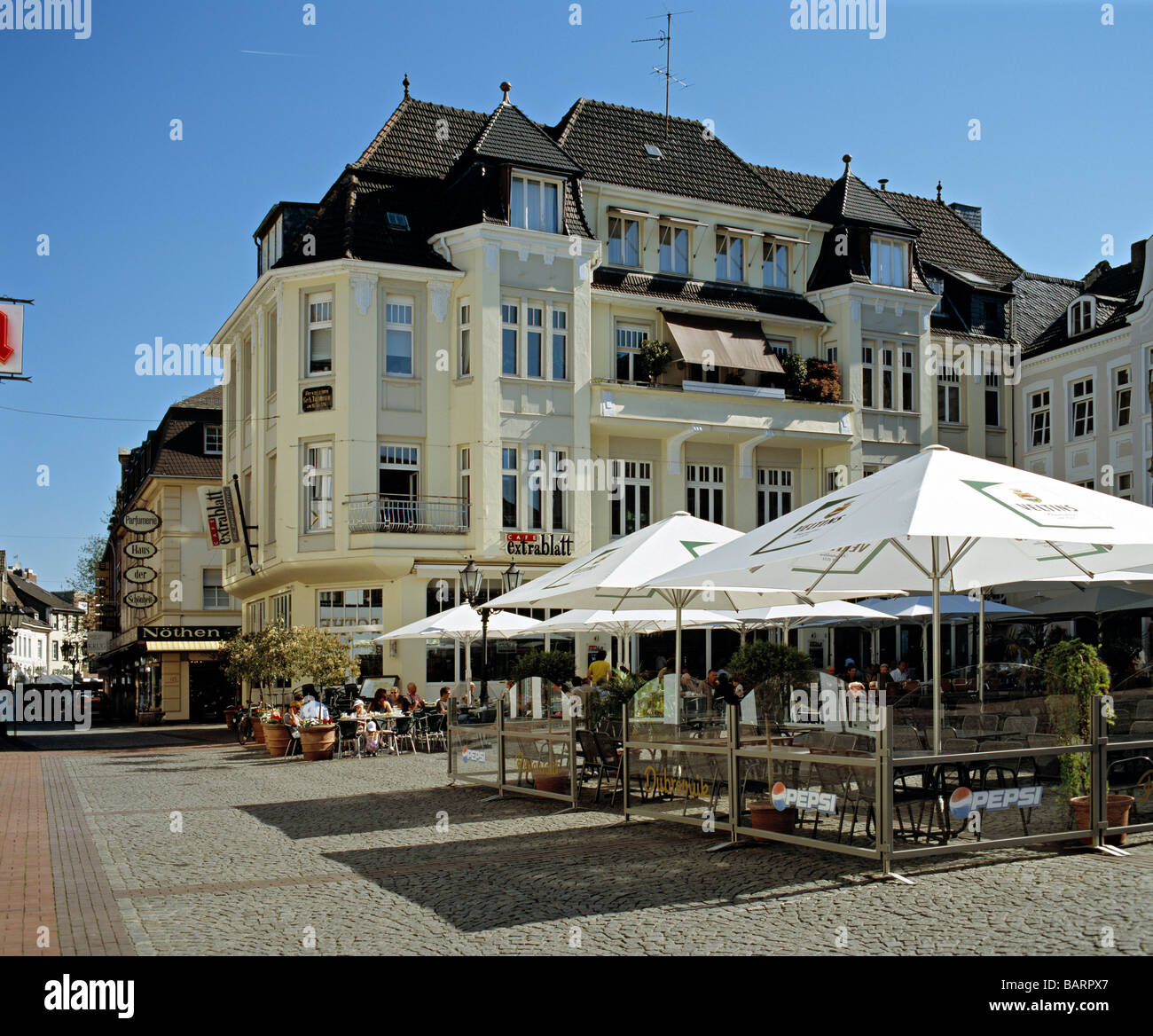 City centre of Moers, Lower Rhine, Germany showing the old Market ...
