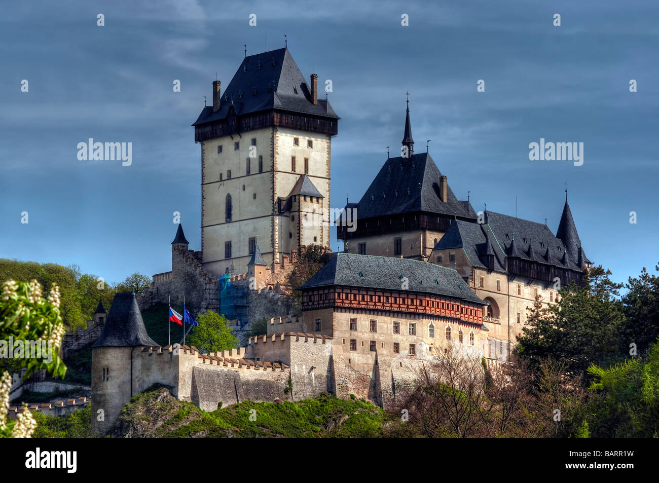 Karlstejn Castle is a large Gothic castle founded 1348 AD by Charles IV ...