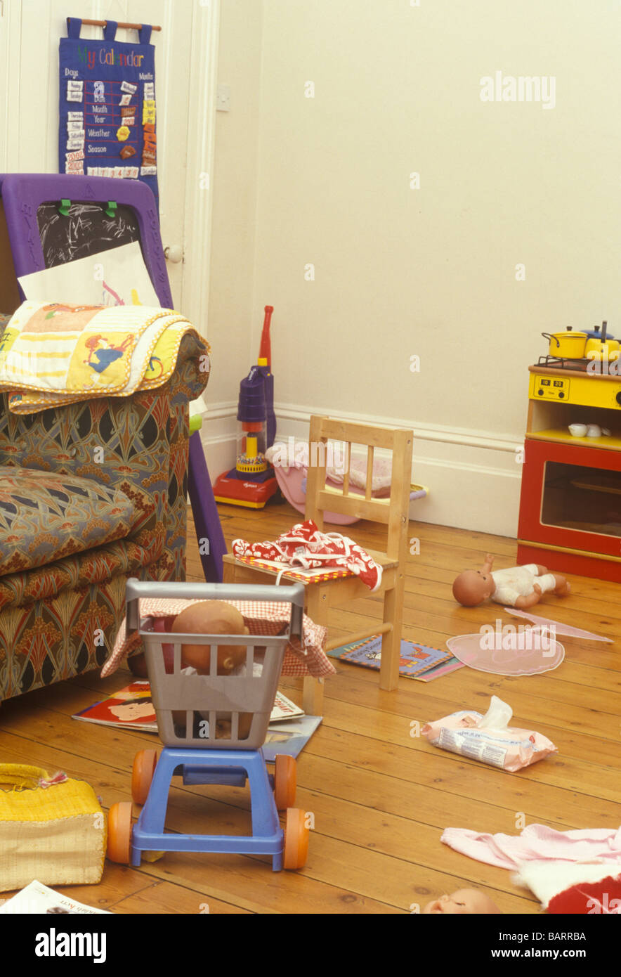 untidy children s playroom with toys strewn on floor Stock Photo - Alamy