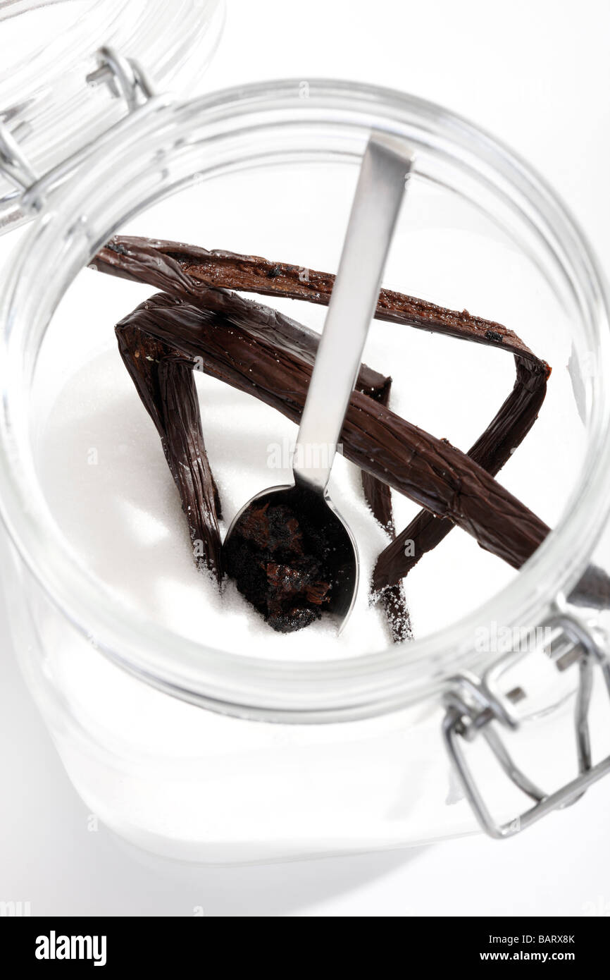 Self-made vanilla sugar in preserving jar, elevated view Stock Photo ...