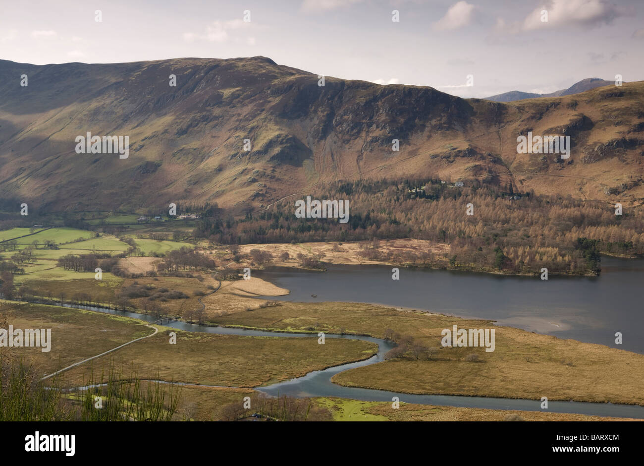 The River Derwent drains into Derwentwater. Seen from Surprise View in ...