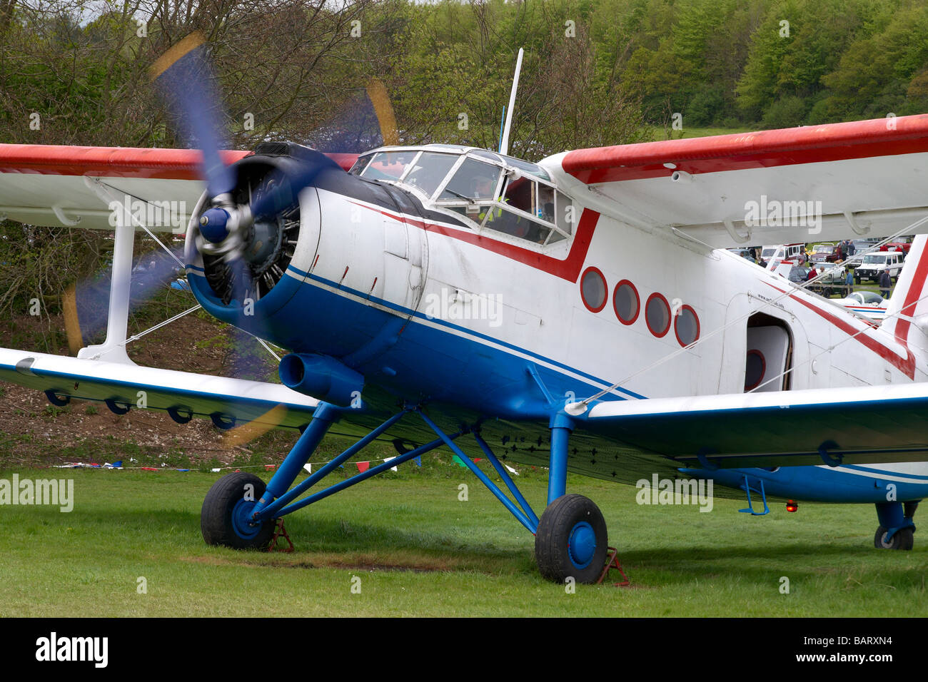 Antonov AN2 biplane preparing to taxi out to the runway. This aircraft ...