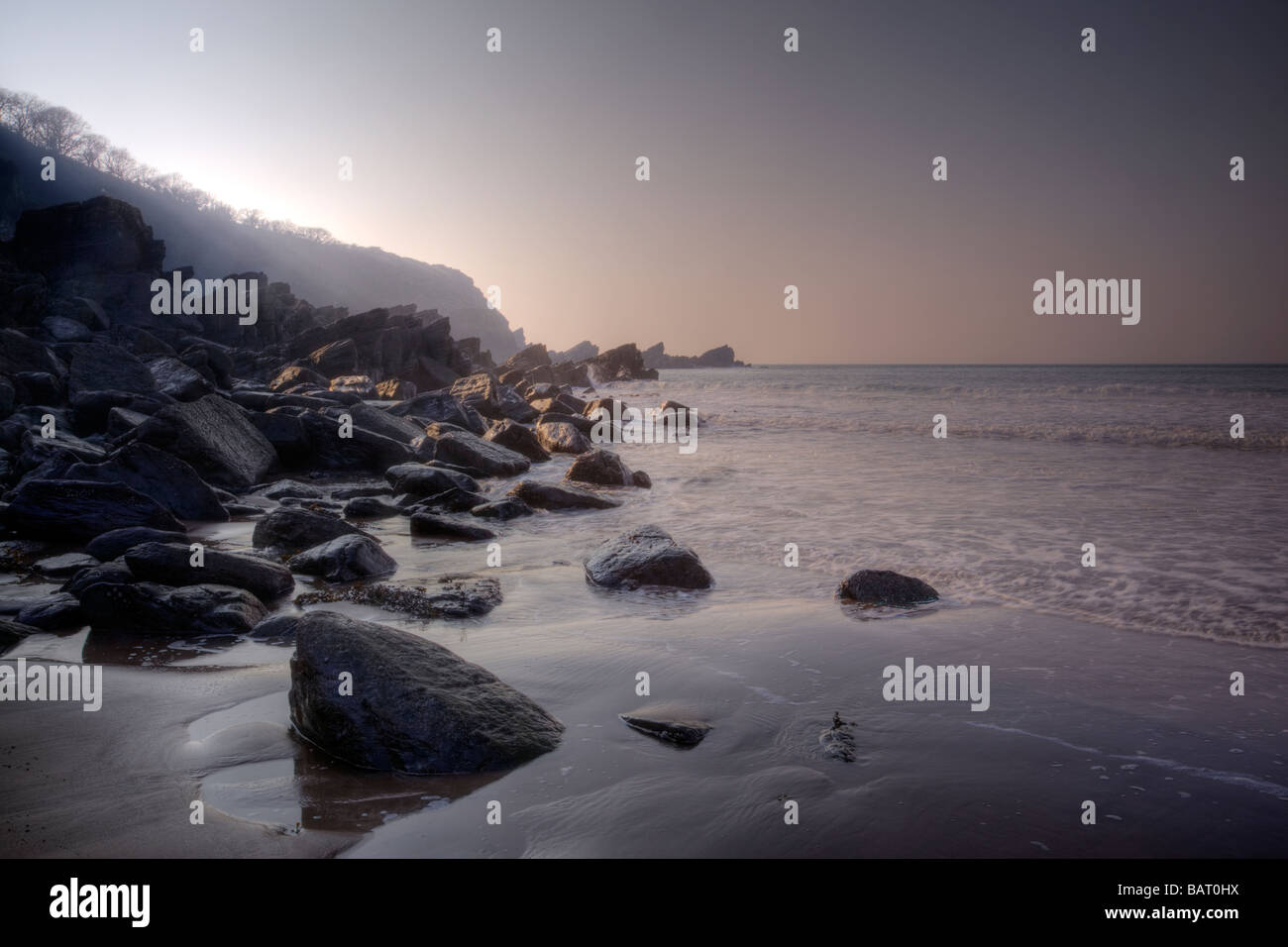 Sunset over Lee Bay Exmoor National Park England Stock Photo - Alamy