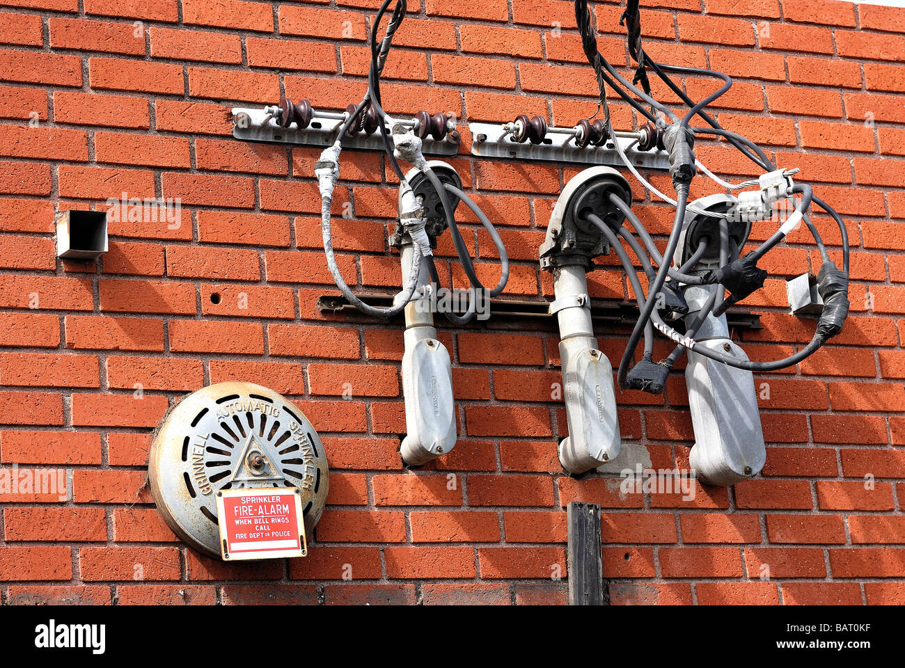 red bricks wall with a electric network vintage Stock Photo - Alamy