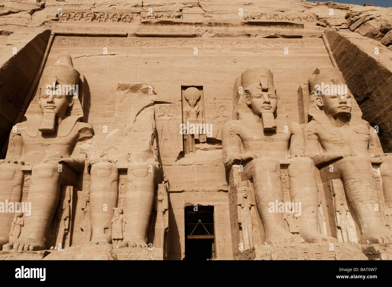 The four massive colossal statues of the Pharaoh decorate facade of the ...