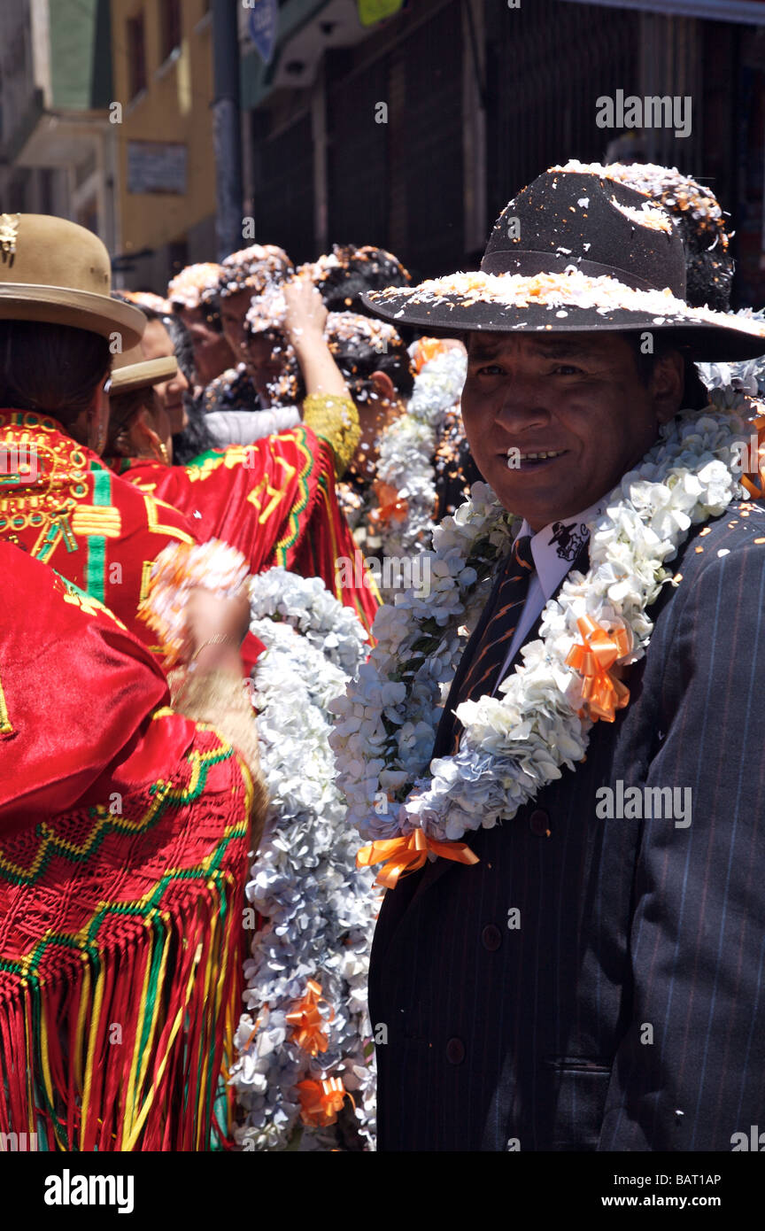 Cholitas in traditional dress celebrating in La Paz Bolivia Stock Photo ...