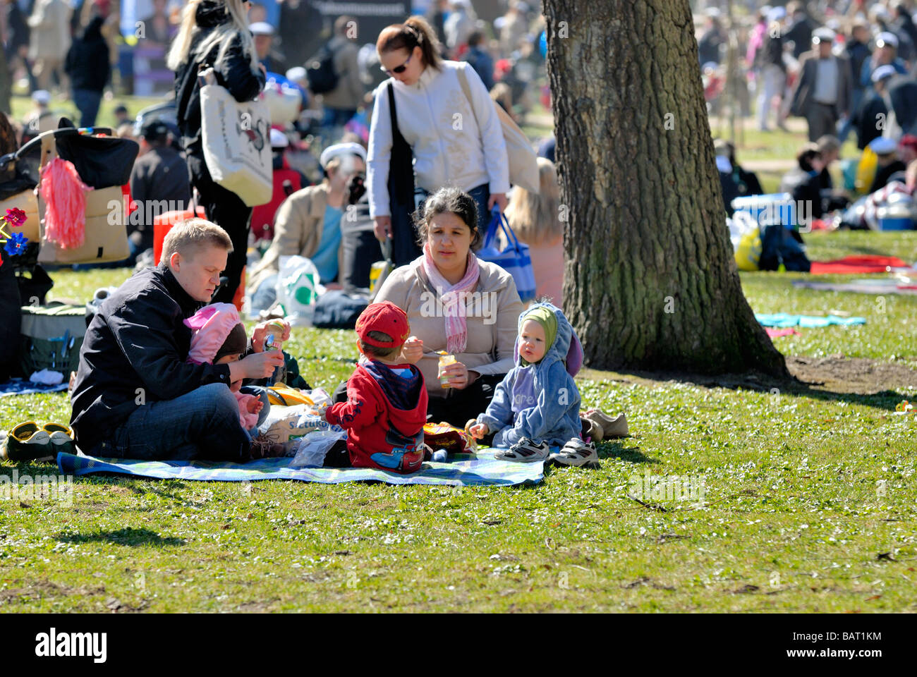 The May Day picnic in the Kaivopuisto park, Helsinki. The only carnival ...