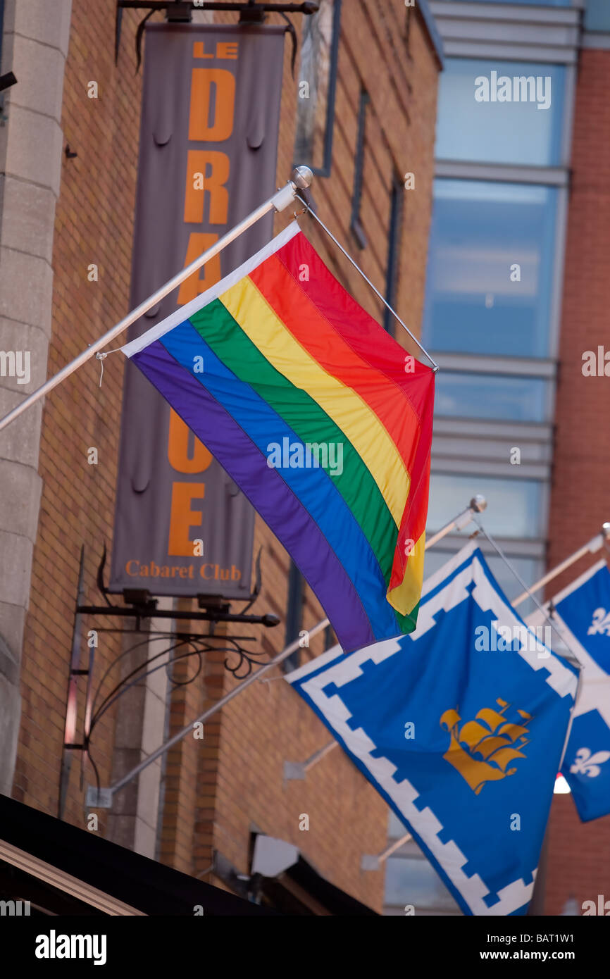 The Rainbow flag also known as Pride flag or Gay flag and the Quebec ...
