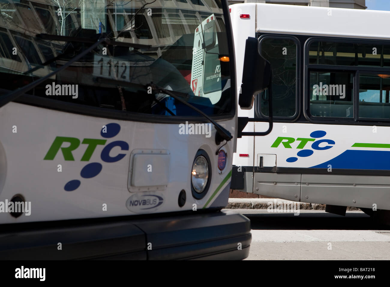RTC (reseau de transport de la capitale) buses are seen on the Place D ...