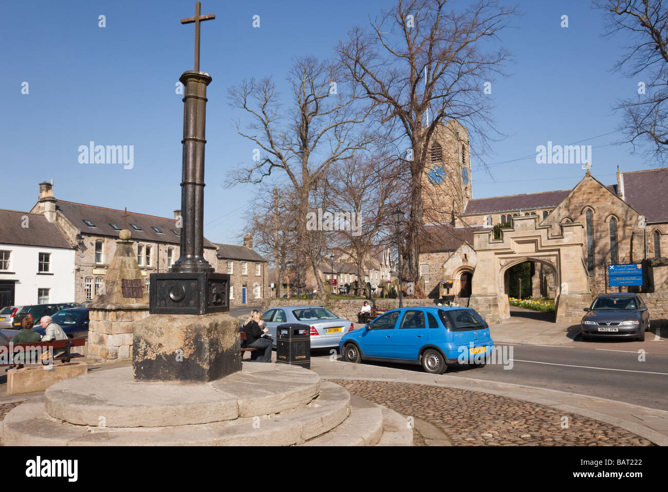 Corbridge Northumberland England UK Historic village square with Saxon ...