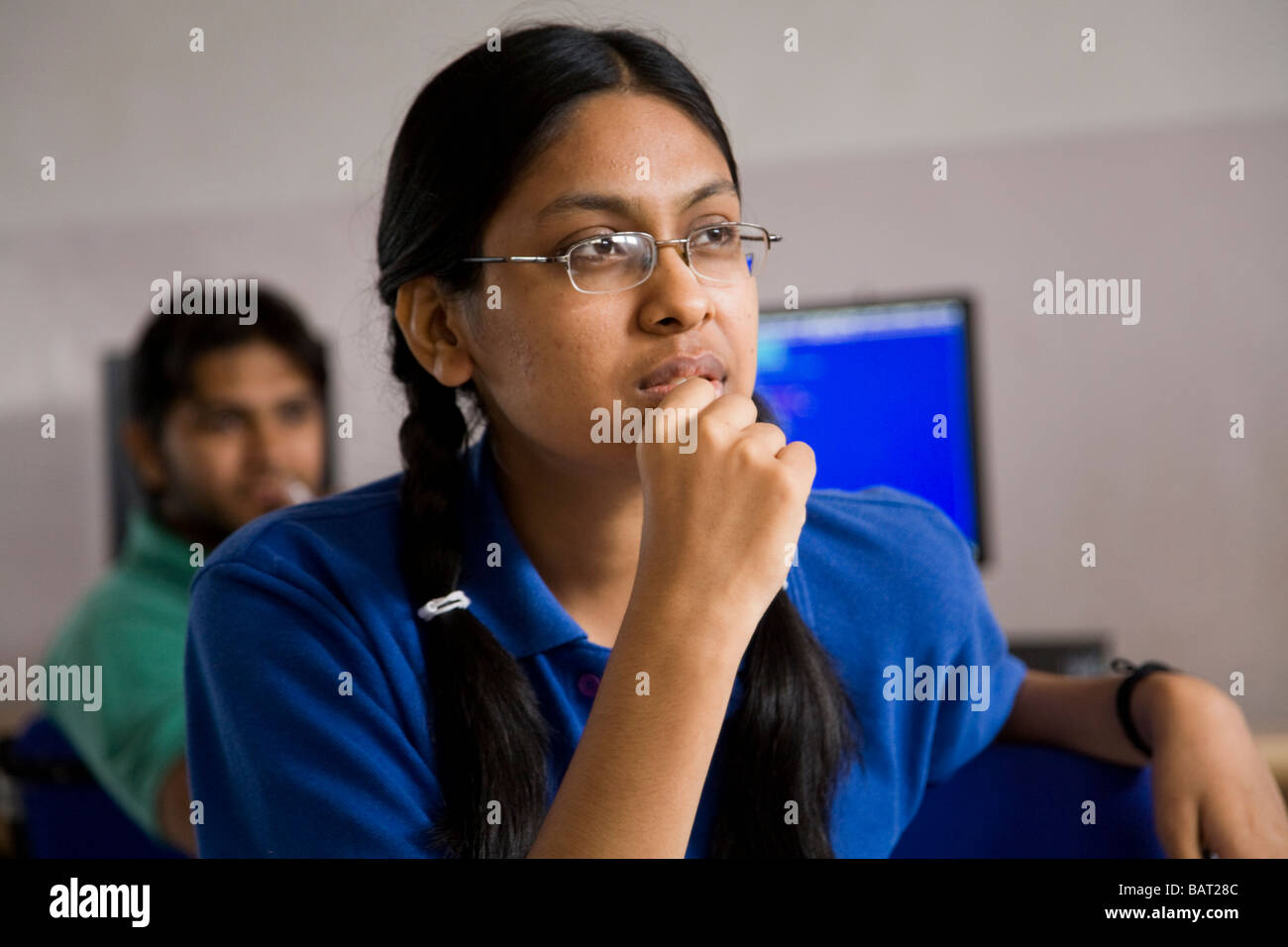 Female school student in a computer studies class at school in Hazira ...